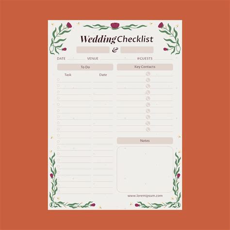 결혼식 계획 체크리스트 템플릿 프리미엄 벡터