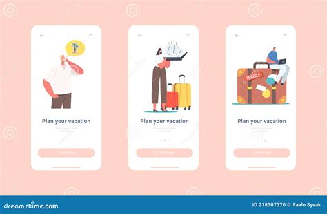 Plan Your Vacation Mobile App Page Onboard Screen Template Tiny Characters With Luggage