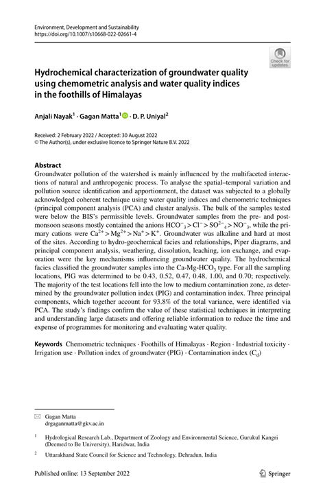 Pdf Hydrochemical Characterization Of Groundwater Quality Using Chemometric Analysis And Water