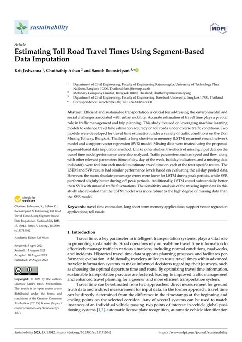 Pdf Estimating Toll Road Travel Times Using Segment Based Data Imputation