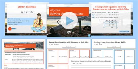 Solving Linear Equations With An Unknown On Both Sides Lesson Pack