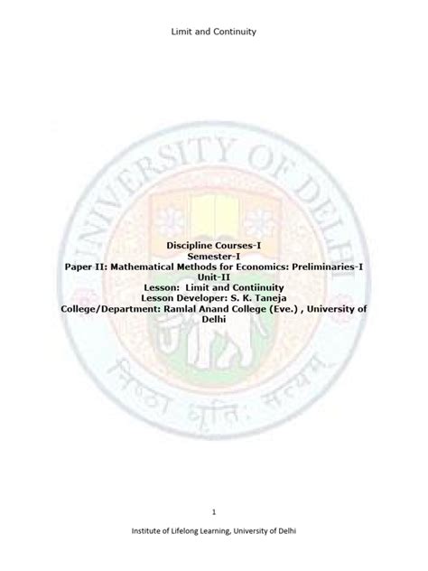 Limit And Continuity Pdf Asymptote Continuous Function