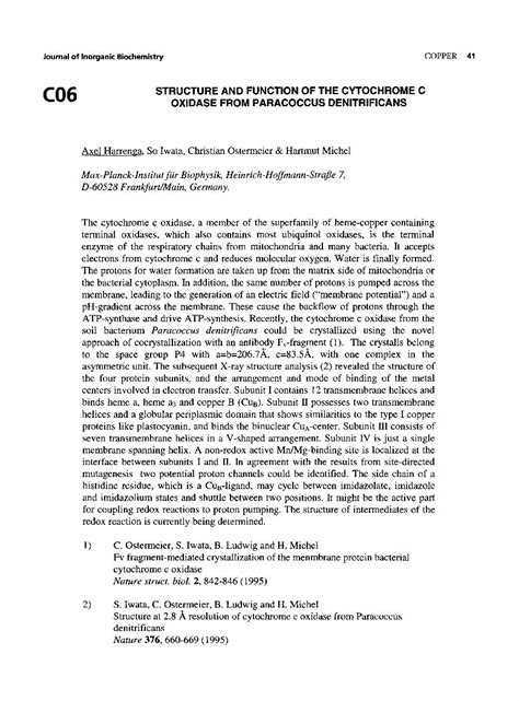 Pdf Structure And Function Of The Cytochrome C Oxidase From Paracoccus Denitrificans Dokumen