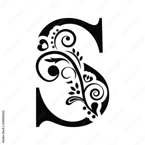 Letter S Vintage Black Flower Ornament Initial Letters Alphabet Logo
