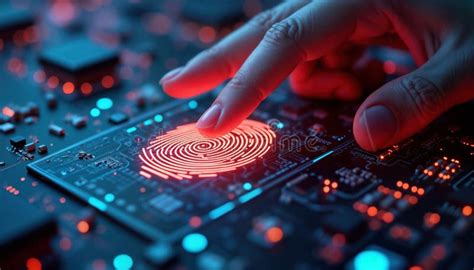 Person Touches Glowing Fingerprint Scanner On Tech Board Biometric