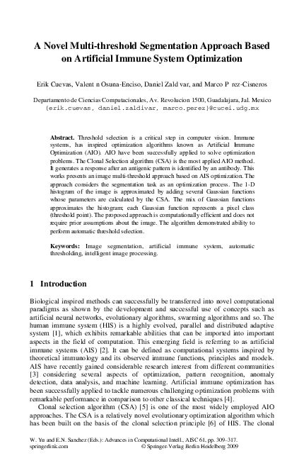 Pdf A Novel Multi Threshold Segmentation Approach Based On Artificial Immune System Optimization