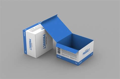 깨끗한 배경에서 브랜드 광고를 위한 정사각형 제품 상자 포장 모형을 열었습니다 프리미엄 Psd 파일