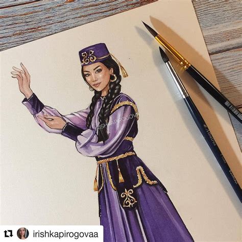 Казахская девушка в национальном костюме рисунок Zefirka Club фото и картинки