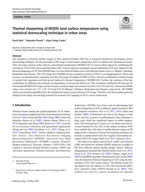 Pdf Thermal Sharpening Of Modis Land Surface Temperature Using Statistical Downscaling