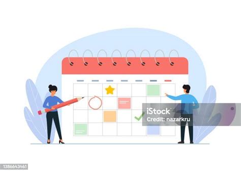 계획 일정 거대한 달력에 작업의 조직 계획 전략 및 시간 관리 벡터 일러스트레이션 달력에 대한 스톡 벡터 아트 및 기타 이미지 달력 쓰기 사람들 Istock