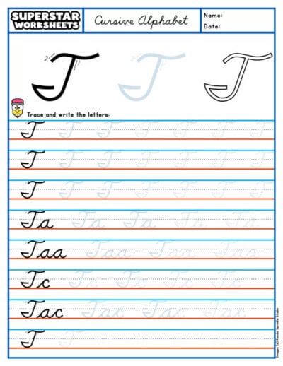 Cursive T Superstar Worksheets