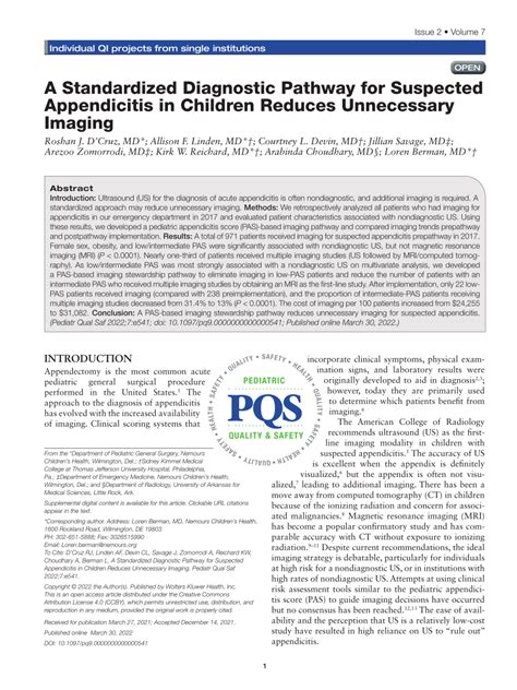 Pdf A Standardized Diagnostic Pathway For Suspected Appendicitis In