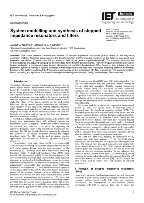 Pdf System Based Modelling And Synthesis Of Defected Ground Structure Resonators And Filters