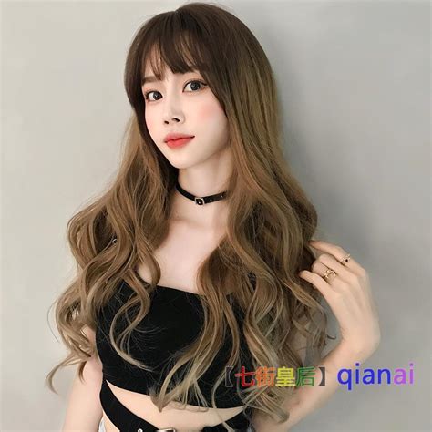 【七街皇后】品牌正品爆款假發女長發空氣劉海圓臉女整頂全頭套式卡其漸變長卷發 露天市集 全台最大的網路購物市集