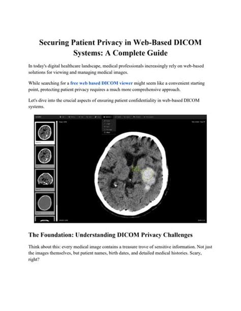 Securing Patient Privacy In Web Based Dicom Systems A Complete Guidepdf