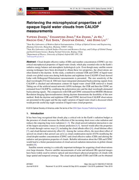 Pdf Retrieving The Microphysical Properties Of Opaque Liquid Water Clouds From Caliop Measurements
