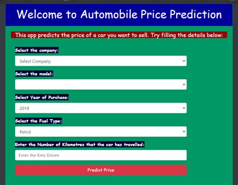 Github Ranjan Automobil Prediction Application This Model Is Built Using Machine Learning