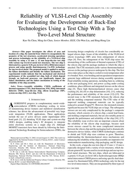 Pdf Reliability Of Vlsi Level Chip Assembly For Evaluating The Development Of Back End