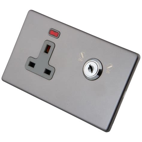 13a Dp Key Lockable Socket Grey Insert Gunmetal Screwless M2 Electrical