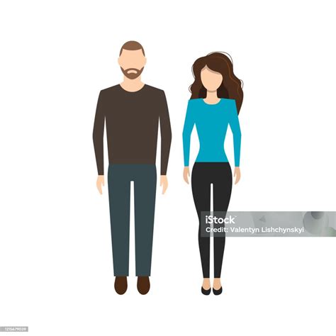흰색 배경에 평면 스타일의 전체 높이에서 아름다운 남자와 여자 벡터 기호 남자에 대한 스톡 벡터 아트 및 기타 이미지 남자 데이트 디자인 Istock