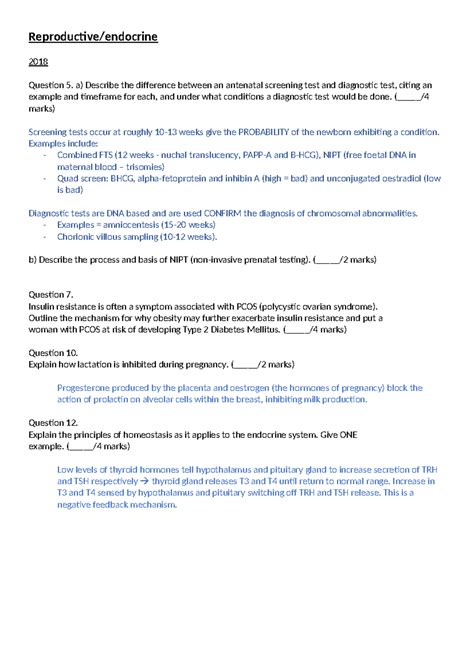 Sem 2 Saq Compilation Endocrinology Saq Practice With Answers