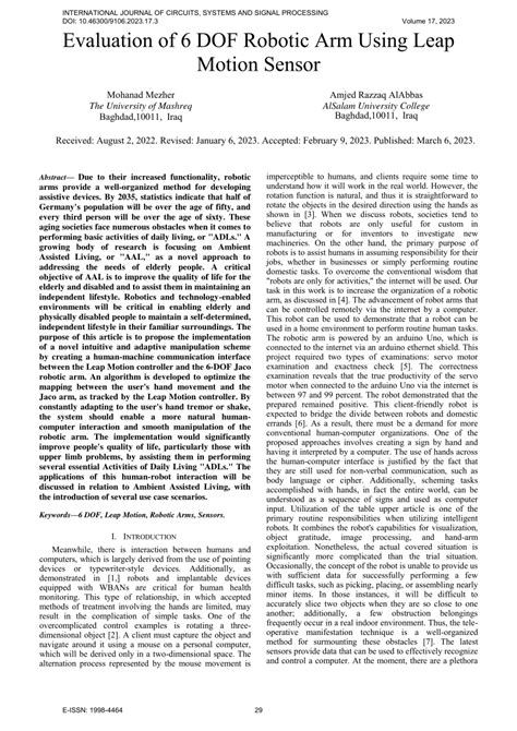 Pdf Evaluation Of 6 Dof Robotic Arm Using Leap Motion Sensor