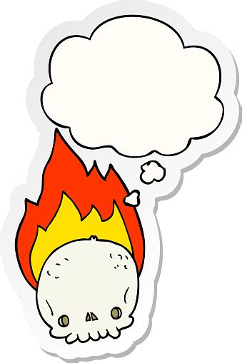인쇄된 스티커로 생각 거품이 있는 으스스한 만화 불타는 두개골 귀여운에 대한 스톡 벡터 아트 및 기타 이미지 귀여운 기포 낙서 드로잉 Istock