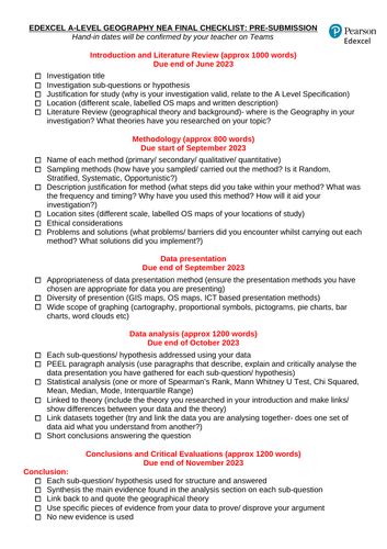Edexcel A Level Geography Nea Lessons Teaching Resources