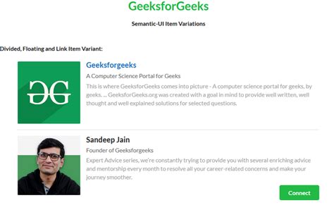 Semantic UI Item Variations GeeksforGeeks