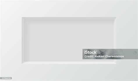 3d 벽 틈새 빈 흰색 사각형 선반 직사각형 수평 내부 프레임 디스플레이 스탠드 쇼케이스 모형 쇼룸 갤러리 스튜디오 또는 상점 제품 프레젠테이션 현실적인 벡터 일러스트 레이