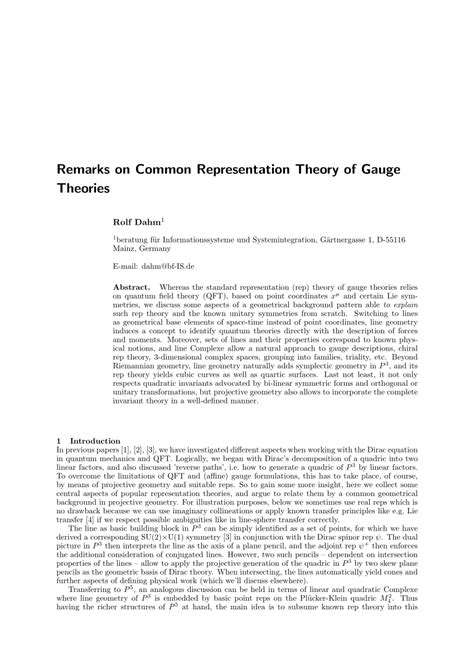 Pdf Remarks On Common Representation Theory Of Gauge Theories