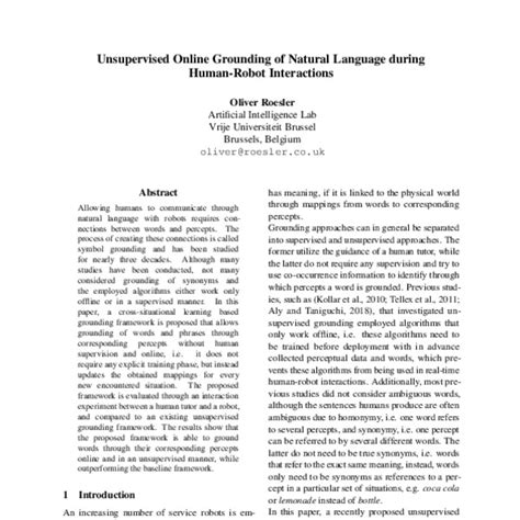 Unsupervised Online Grounding Of Natural Language During Human Robot Interactions Acl Anthology