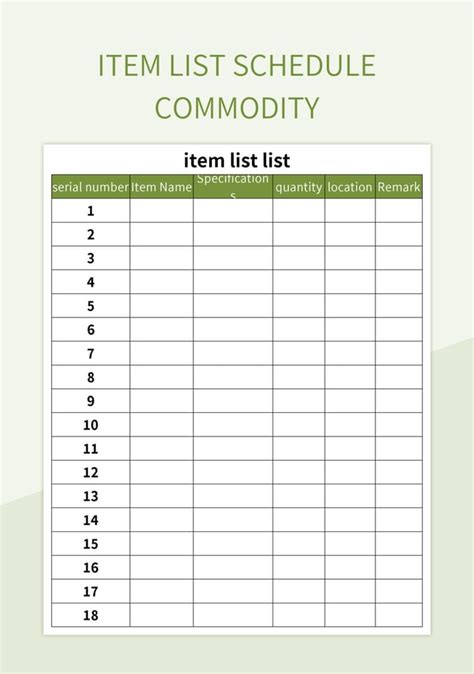 Free Itemized List Templates For Google Sheets And Microsoft Excel Slidesdocs