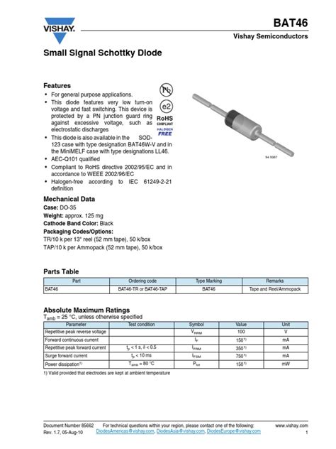 Diode Bat46 Data Sheet Diode Electrical Engineering