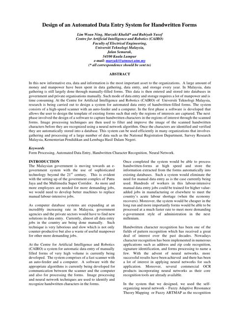 Pdf Design Of An Automated Data Entry System For Handwritten Forms
