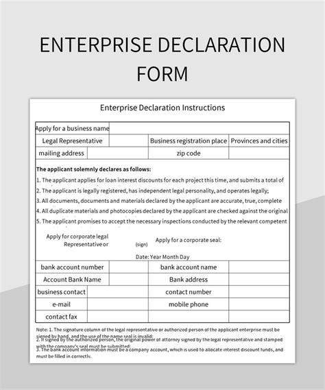 Free Declaration Form Download Templates For Google Sheets And Microsoft Excel Slidesdocs