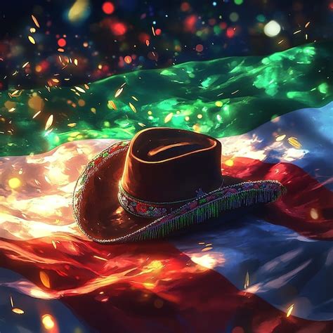 Mexican Cowboy Hat On Flag Premium Ai Generated Image