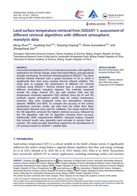 Pdf Land Surface Temperature Retrieval From Sdgsat 1 Assessment Of Different Retrieval