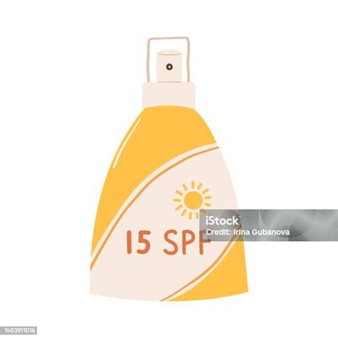 흰색 배경에 고립 된 Spf 15가있는 요소 스프레이 선 스크린 평평한 스타일로 손으로 그린 여름 화장품 일러스트 스킨 케어