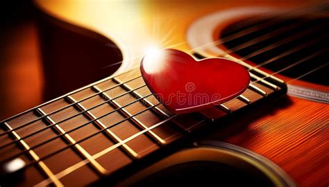 Red Guitar Pick Above The Strings Of An Old Acoustic Guitar