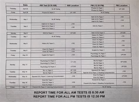 IB TESTING SCHEUDLE THE SEMINOLE TIMES