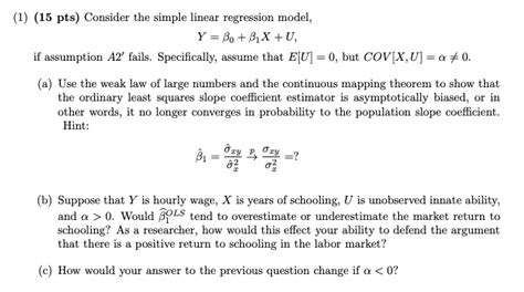 Solved 1 15 Pts Consider The Simple Linear Regression