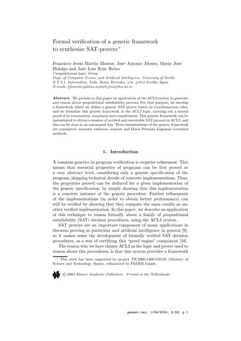 Pdf Formal Verification Of A Generic Framework To Synthetize Sat Provers