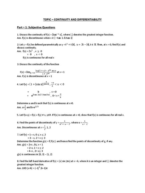 Assignment 2 Continuity And Differentiability Pdf Derivative Sine