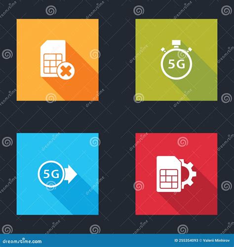 Set Sim Card Rejected Digital Speed Meter 5g Network And Setting Icon Vector Stock Vector