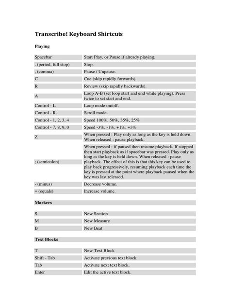 Transcribe Shortcuts Pdf Keyboard Shortcut Ibm Pc Compatibles