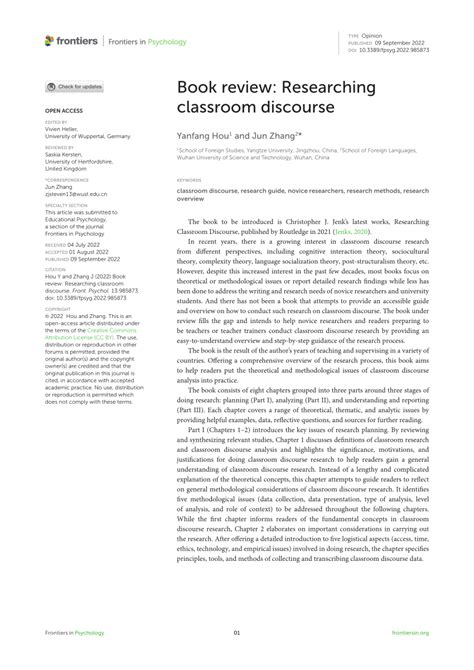 Pdf Book Review Researching Classroom Discourse