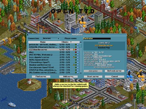 OpenTTD Screenshots Multiplayer Menu