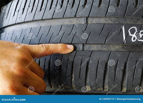 Finger Pointing At Tyre Treadwear Indicator Stock Image Image Of Level Control 120920719
