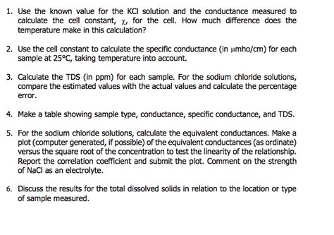 Use The Known Value For The KCl Solution And The Chegg Com